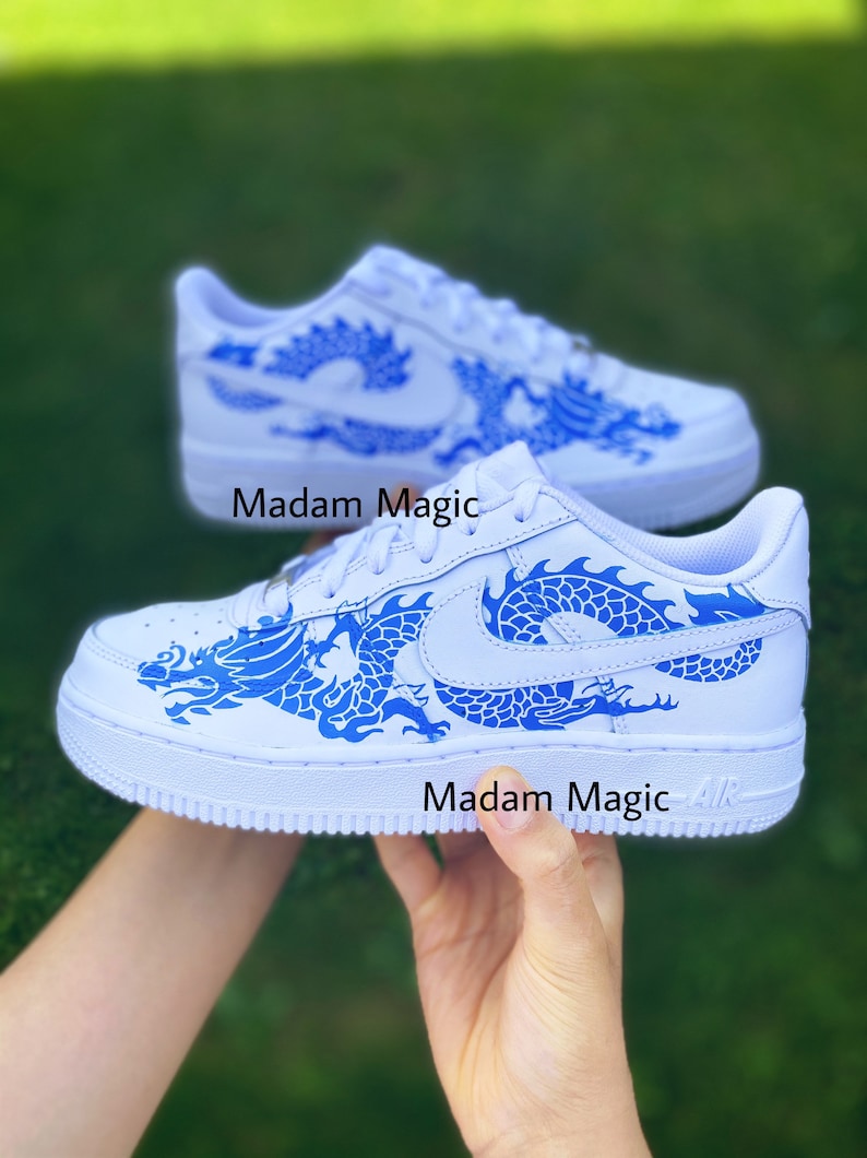 Hand Painted Custom Air Force 1 Low Blue Dragon AF1 Customized Made to ...