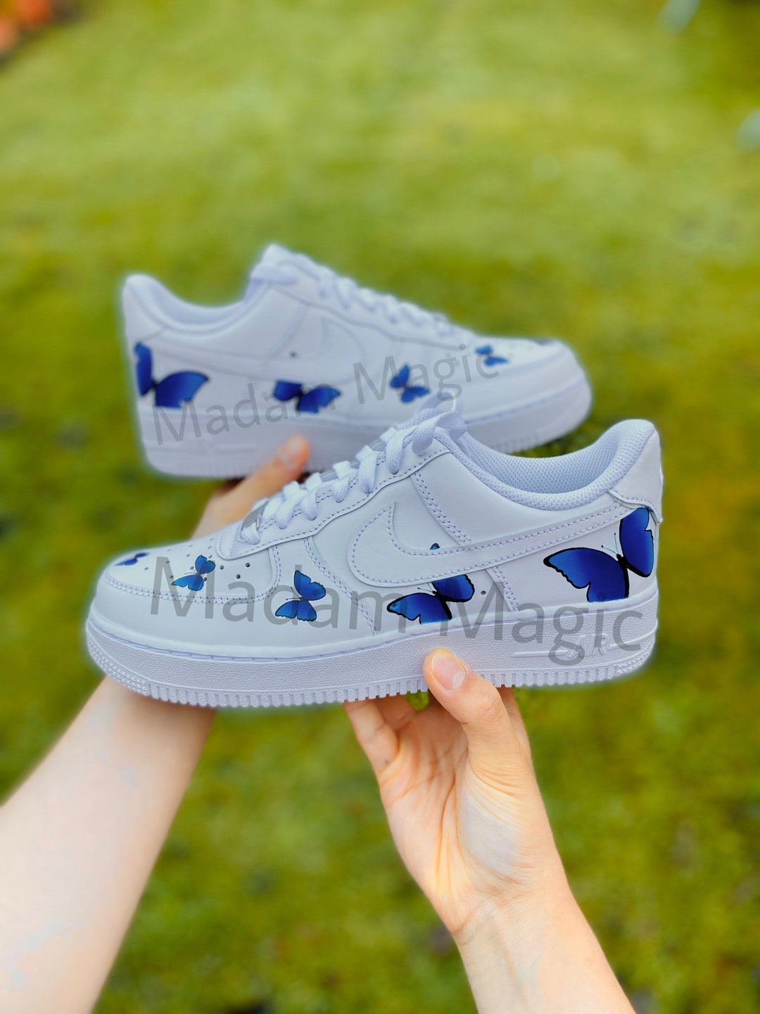 Hand Painted Custom Air Force 1 Low Blue Butterfly AF1 Customized Made ...