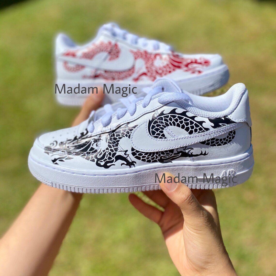 Hand Painted Custom Air Force 1 Low Black Red Dragon AF1 - Etsy
