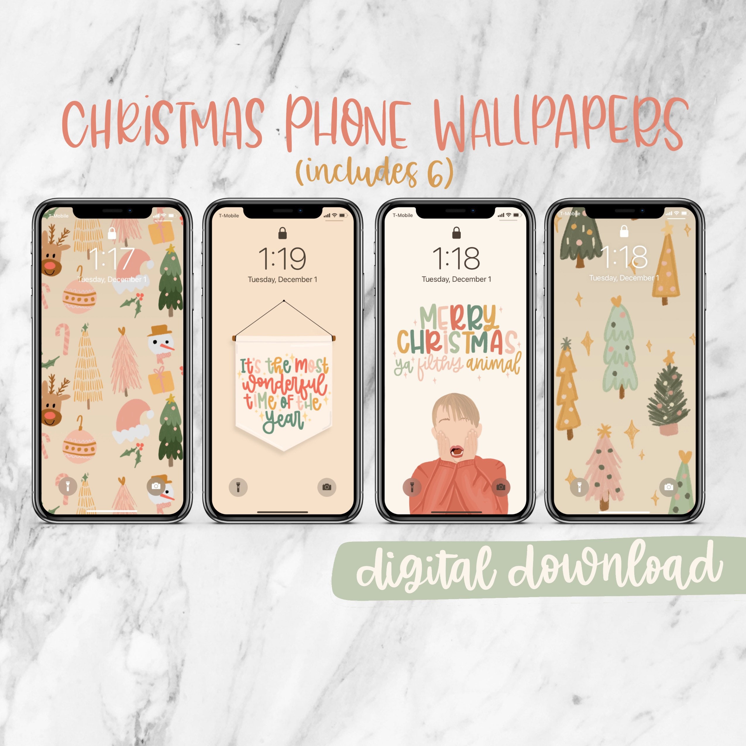 Christmas Phone Wallpapers (set of 6) - Etsy