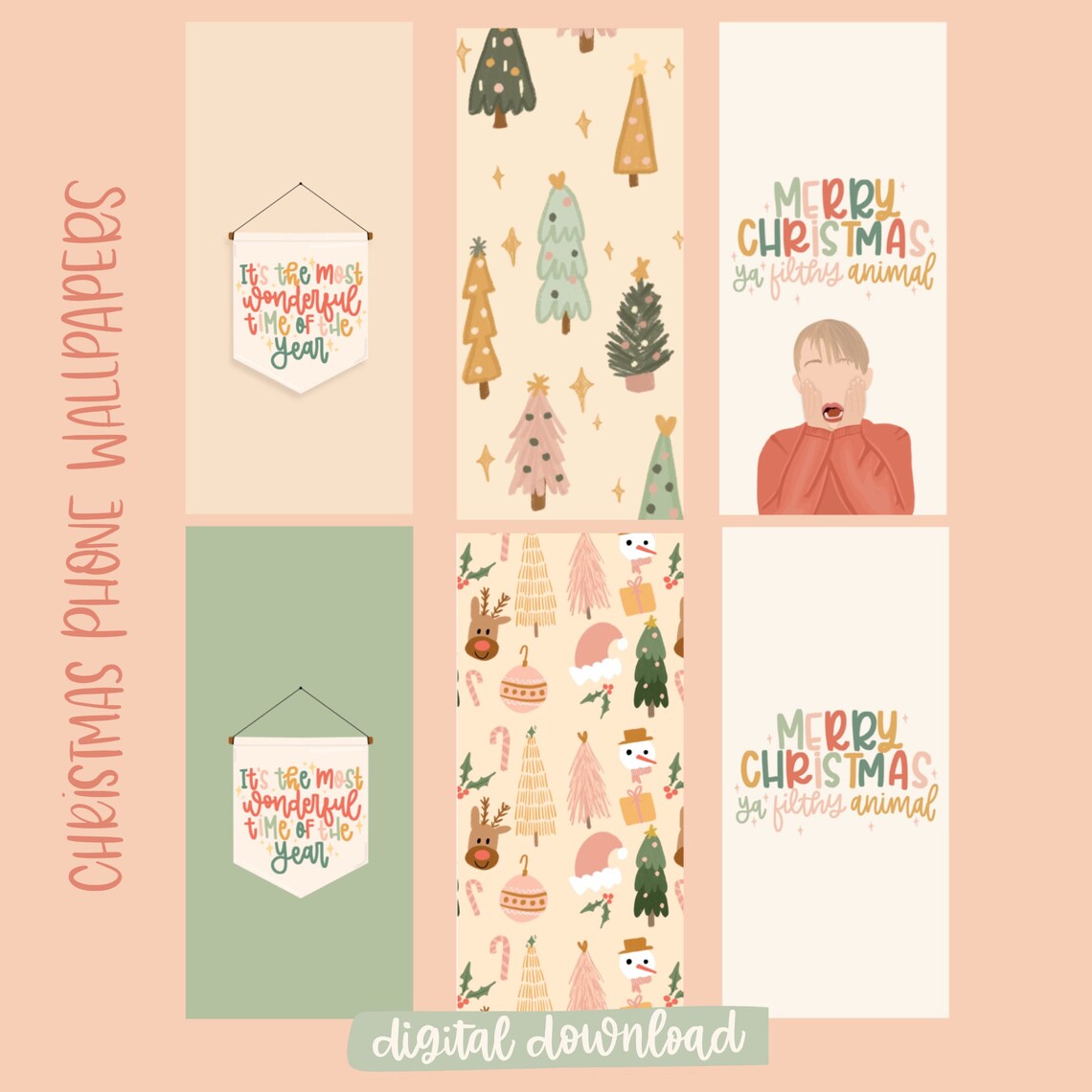 Christmas Phone Wallpapers (set of 6) - Etsy