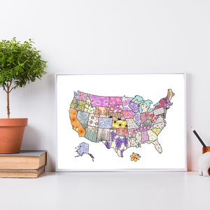 United States Flower Map Printable - Etsy