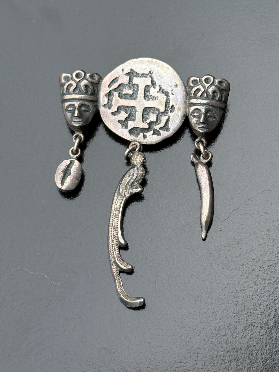 Antique Guatemalan 900 Silver Brooch: Spanish Real Coin, Parrot & Chili ...