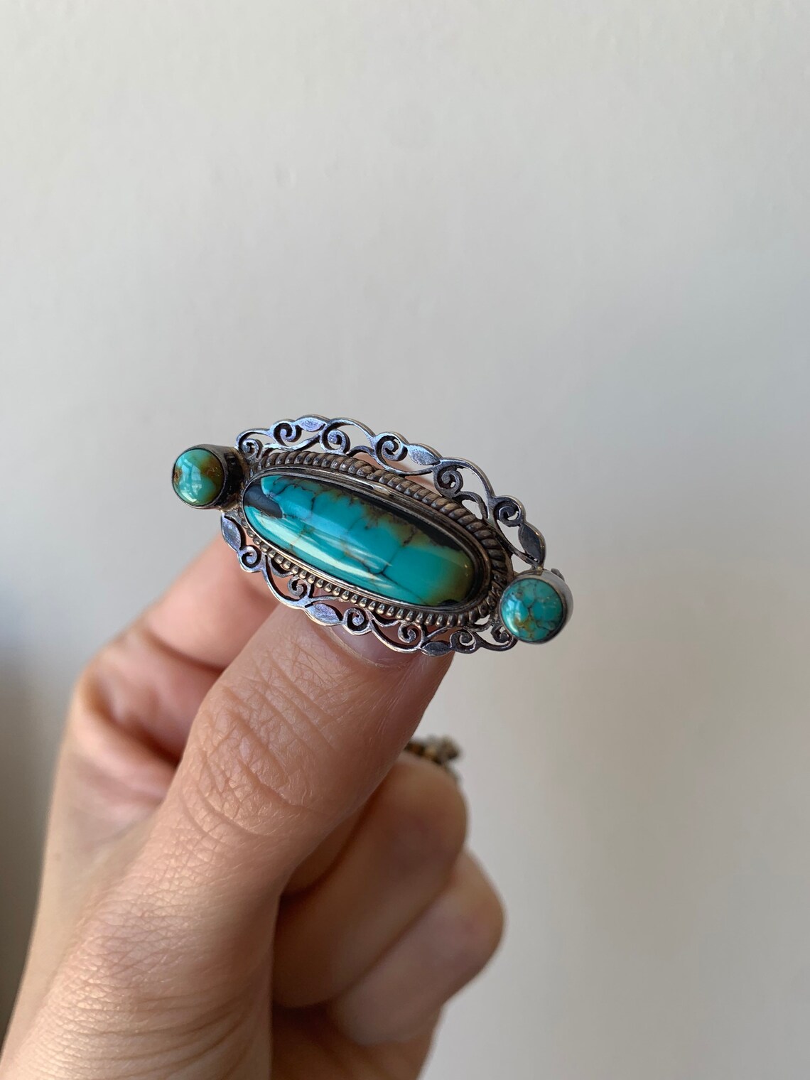 Unique Sterling Silver and Turquoise Pin with Decorative | Etsy