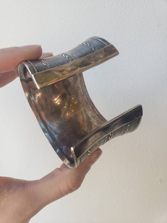 Vintage Sterling Silver Wide Concave Cuff - Gem