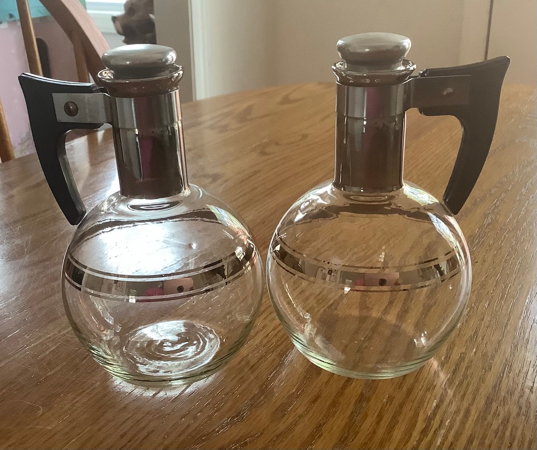 Set of 2 Vintage Clear Glass Syrup Bottles With Metal and Cork Stopper ...