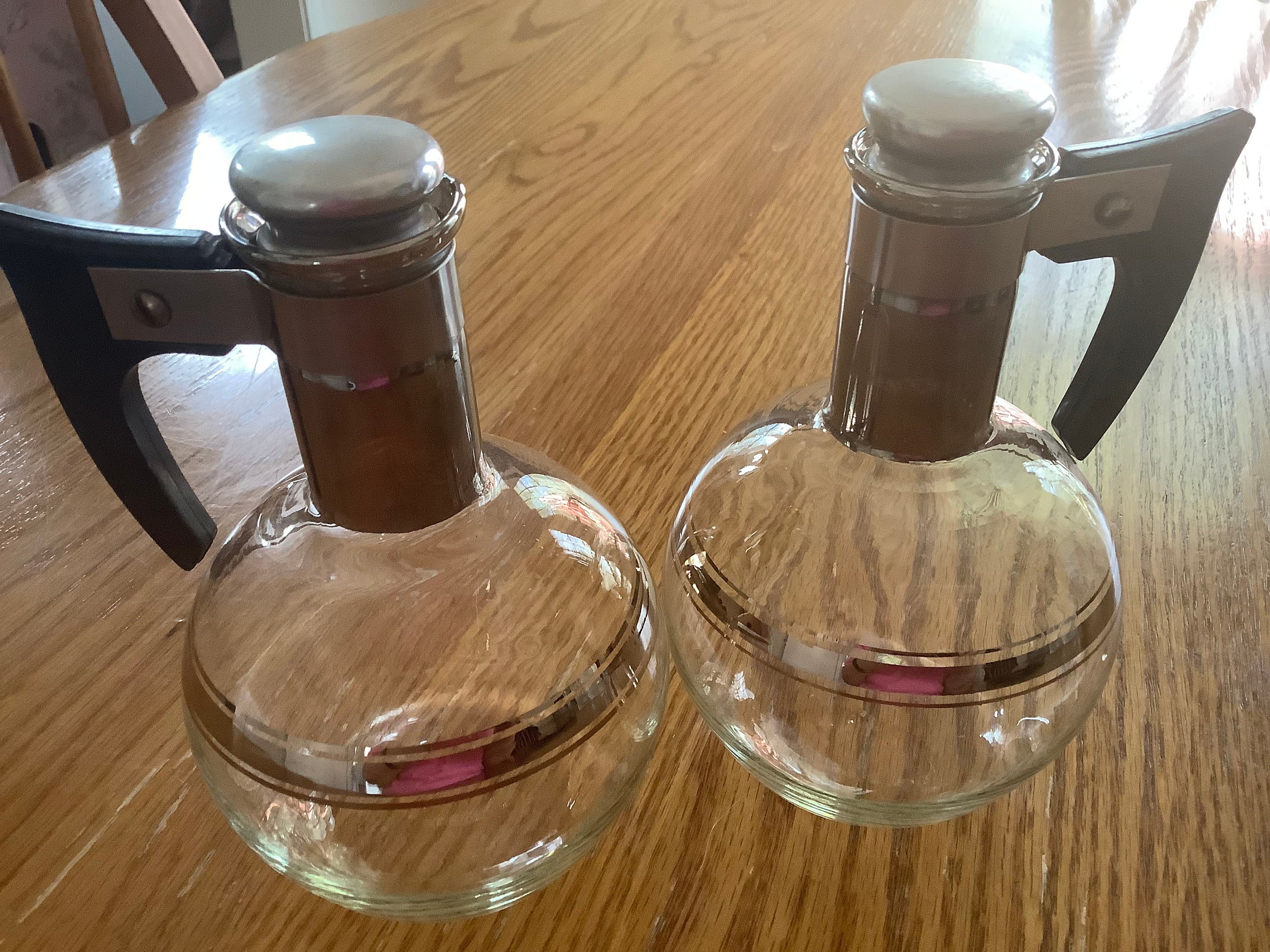 Set of 2 Vintage Clear Glass Syrup Bottles With Metal and Cork Stopper ...