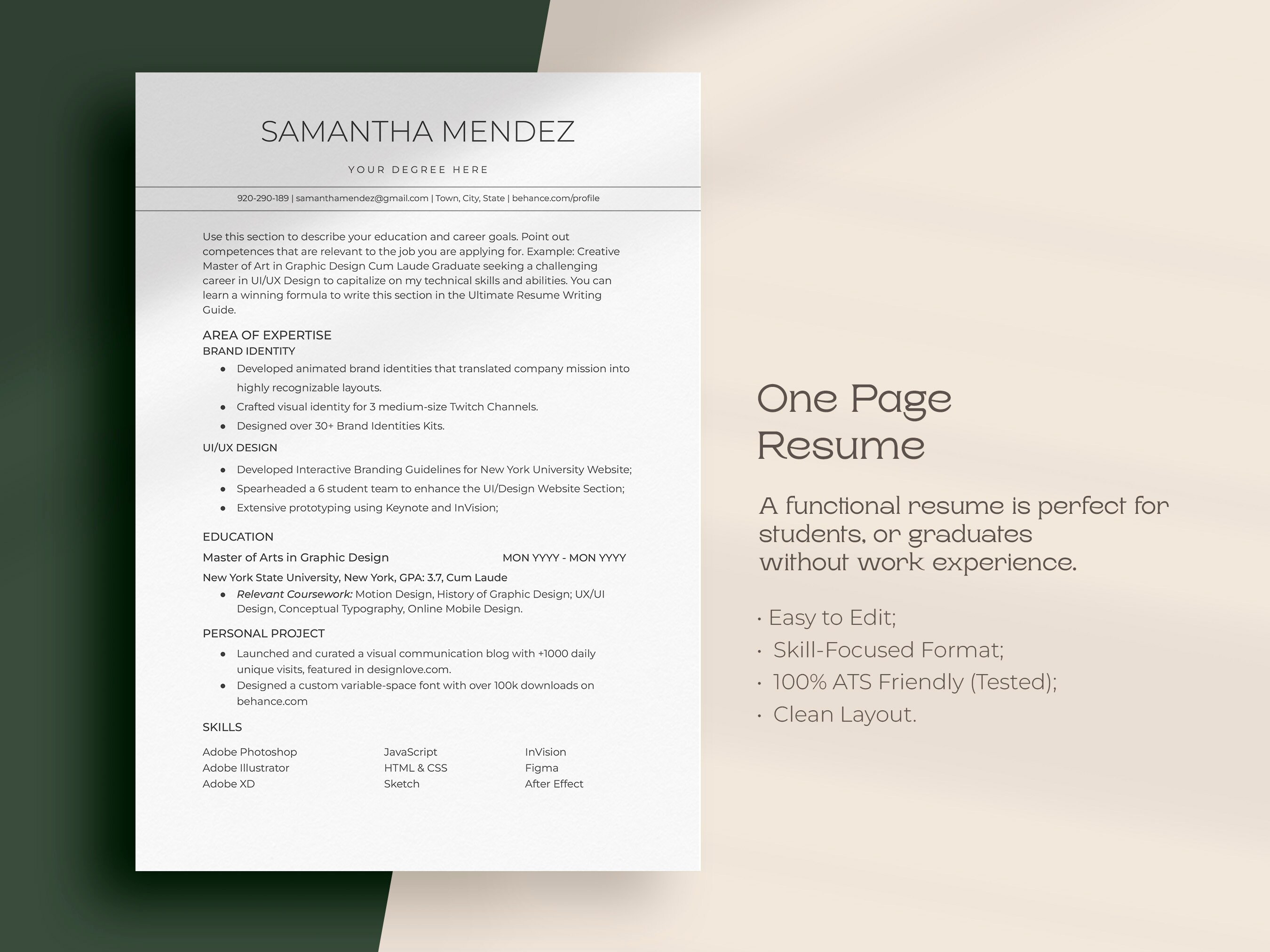 Google Docs Resume for College Student | First Job CV Template for ...