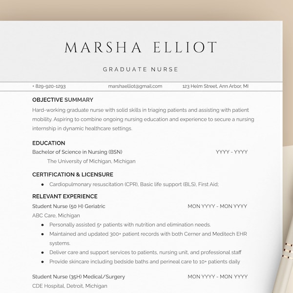 New Grad Nursing Resume Template - Etsy
