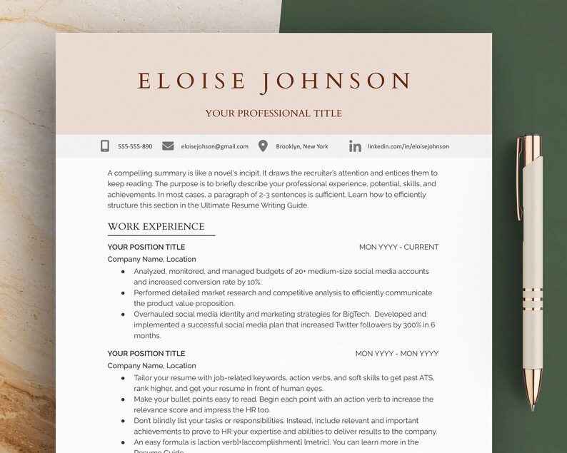 CV Template Word Modern Google Docs Resume Template - Etsy