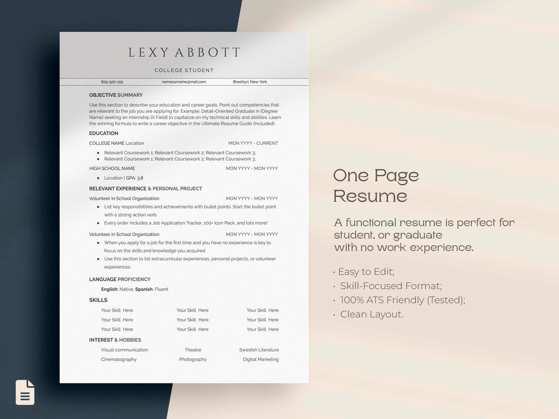 College Resume Template | Google Docs Resume for Fresher, Graduate ...