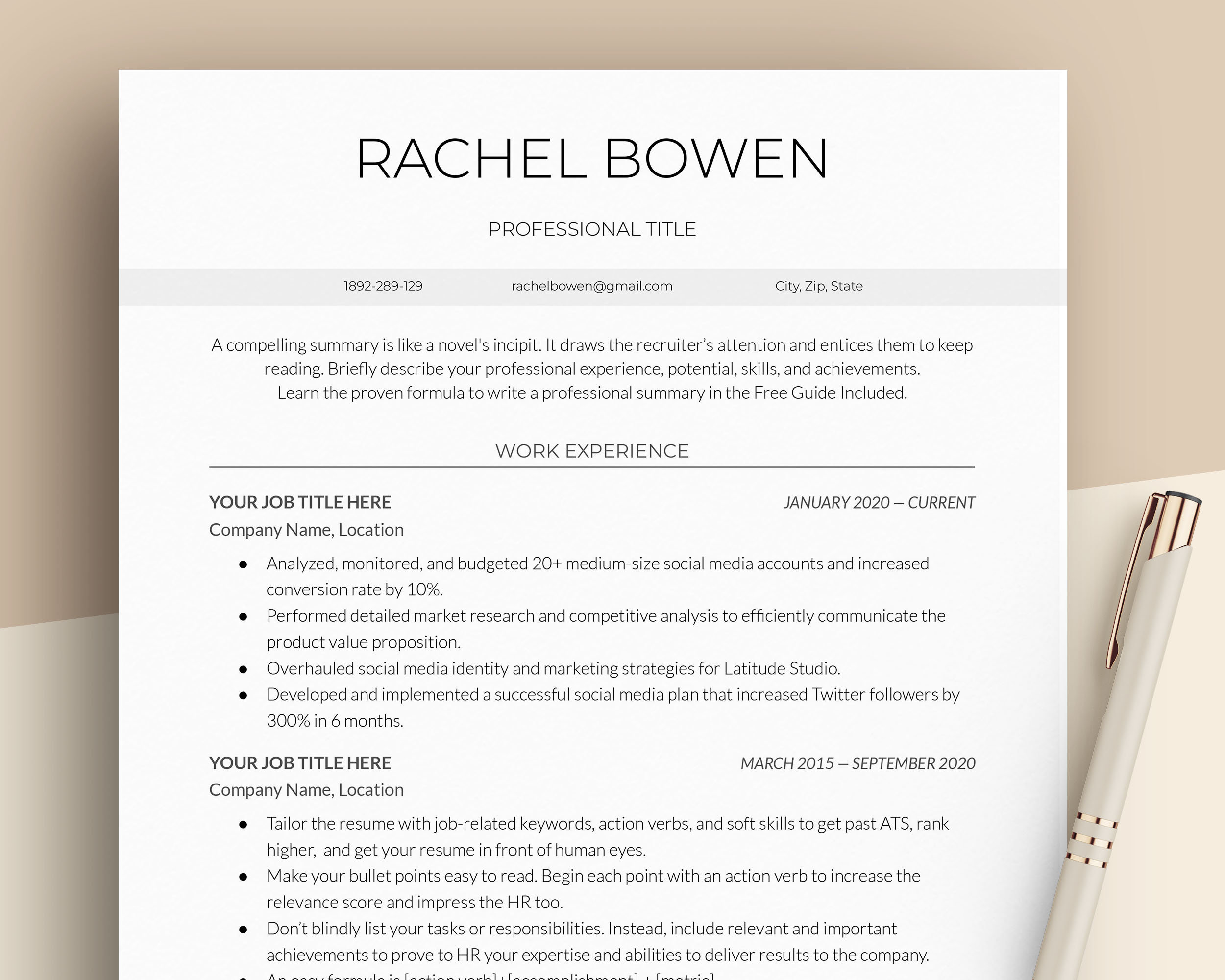 Modern ATS Friendly Resume Template, Google Docs Resume Template, CV ...