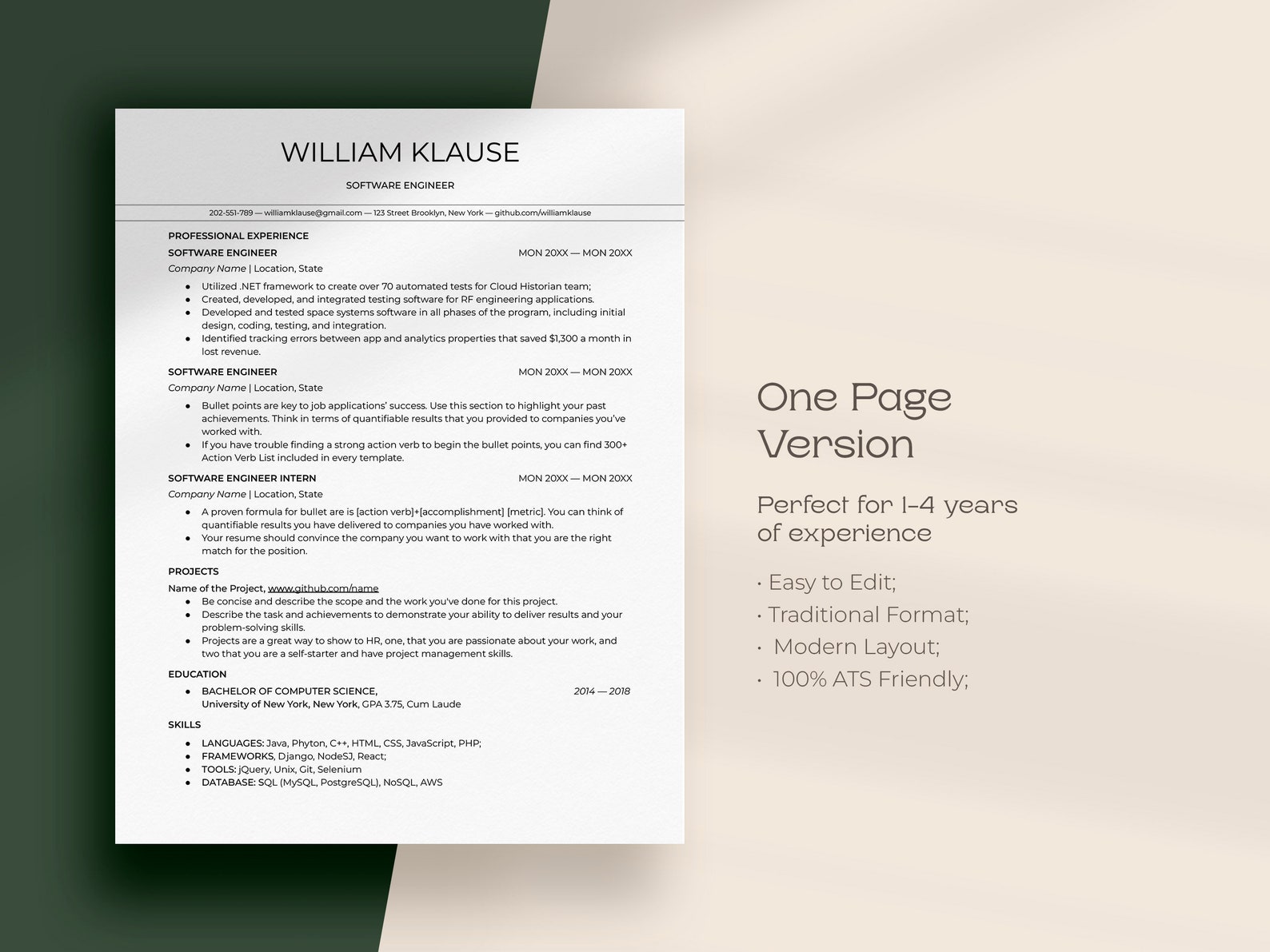 Software Engineer Resume Template, Software Developer Resume, Engineer ...