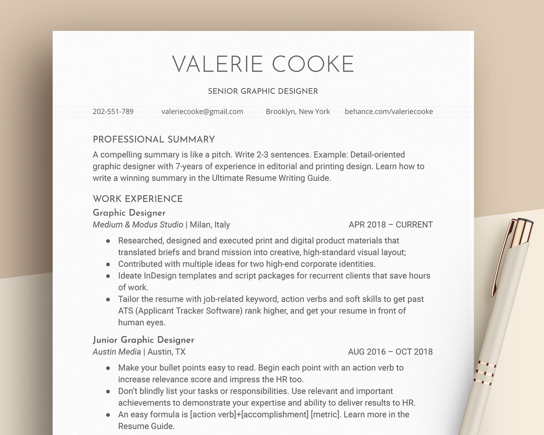 ATS Friendly Resume, Minimalist Resume, ATS Friendly Resume Template ...