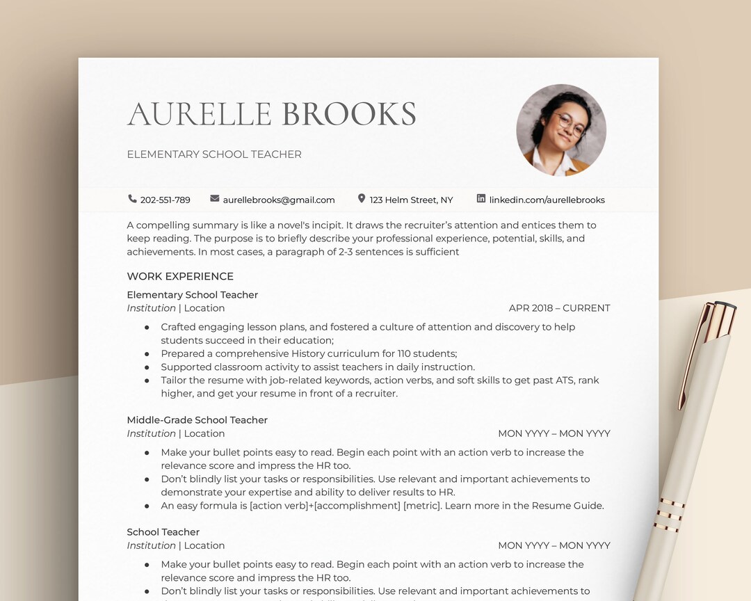Teaching Resume, Teacher Resume Template, Teacher Resume Template With ...