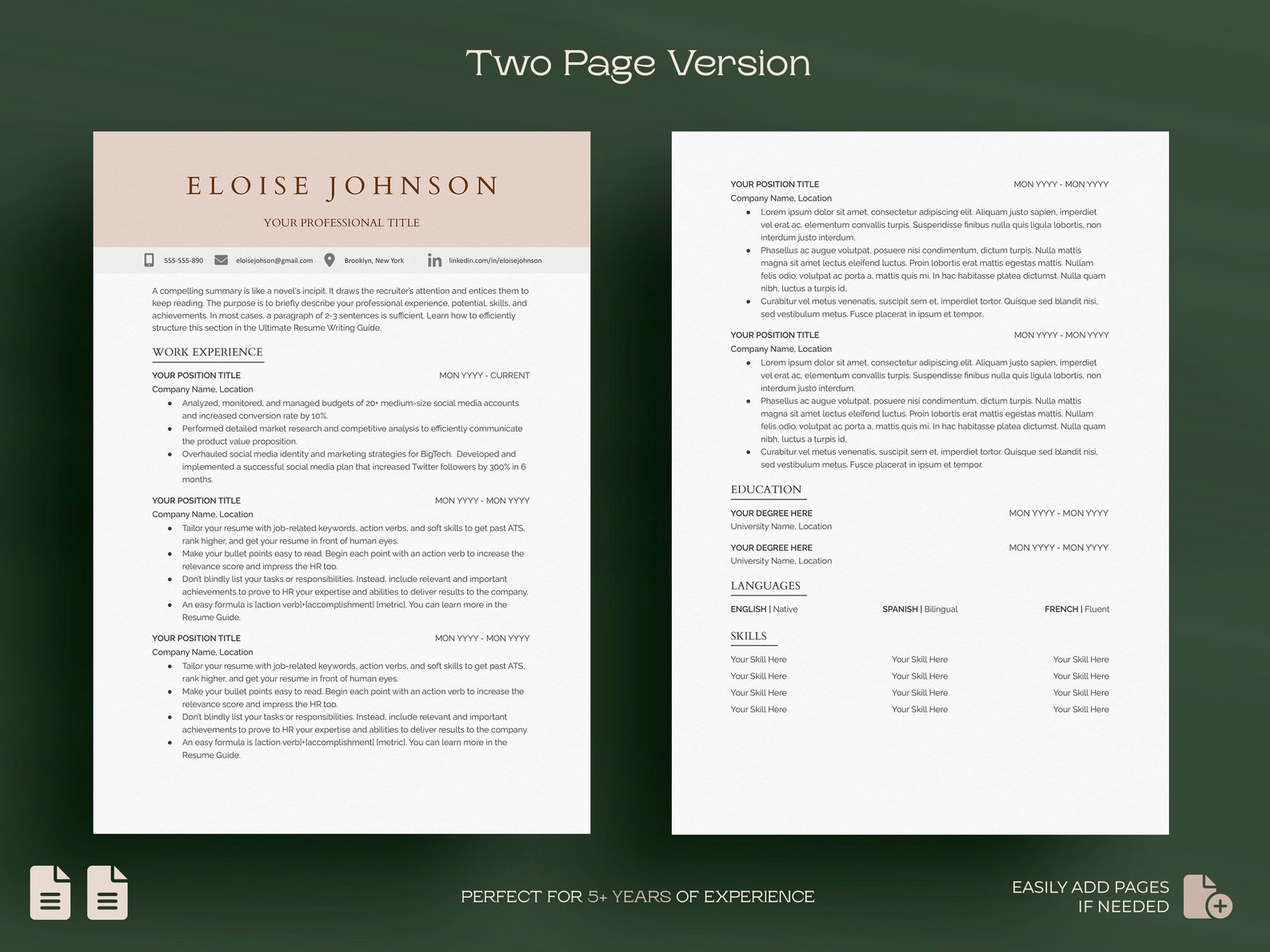 CV Template Word Modern Google Docs Resume Template, Professional CV ...