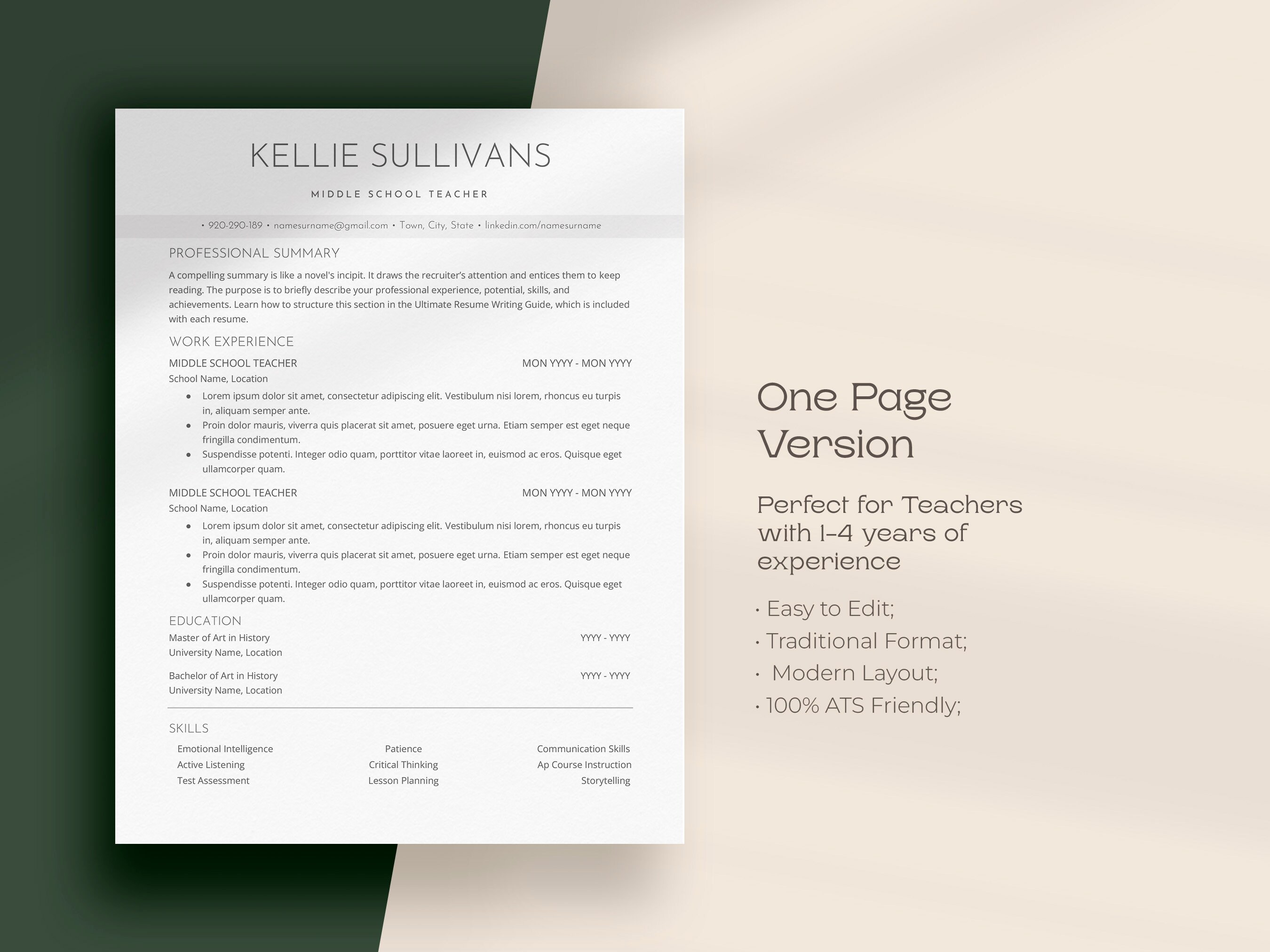 Teacher Resume, Teacher Resume Template, Teaching Resume, Resume ...