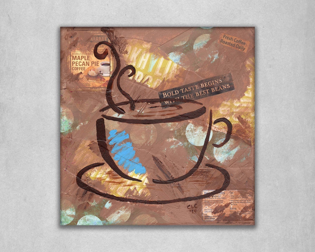 Coffee Cup Canvas Wall Art, Kitchen Home Decor, Ready to Hang Stretched ...