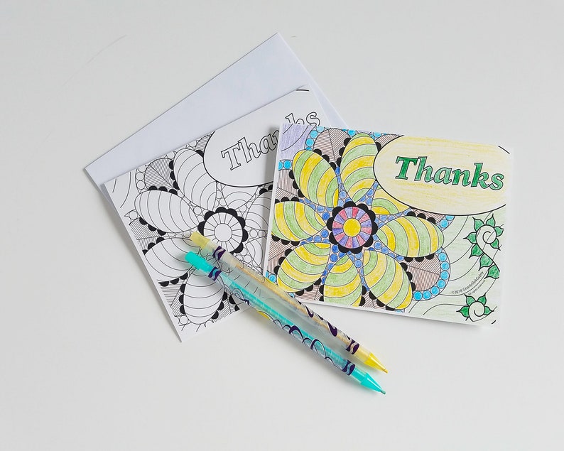 Color-your-own Thank You Card Set Blank Zen-doodle Mandala - Etsy