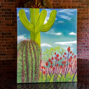 Southwest Cactus Art Print, Western Cacti Wall Art, Saguaro Cactus, Red ...