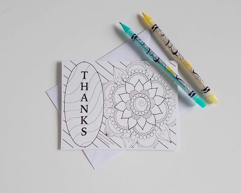 Color-your-own Thank You Card Set Blank Zen-doodle Mandala - Etsy