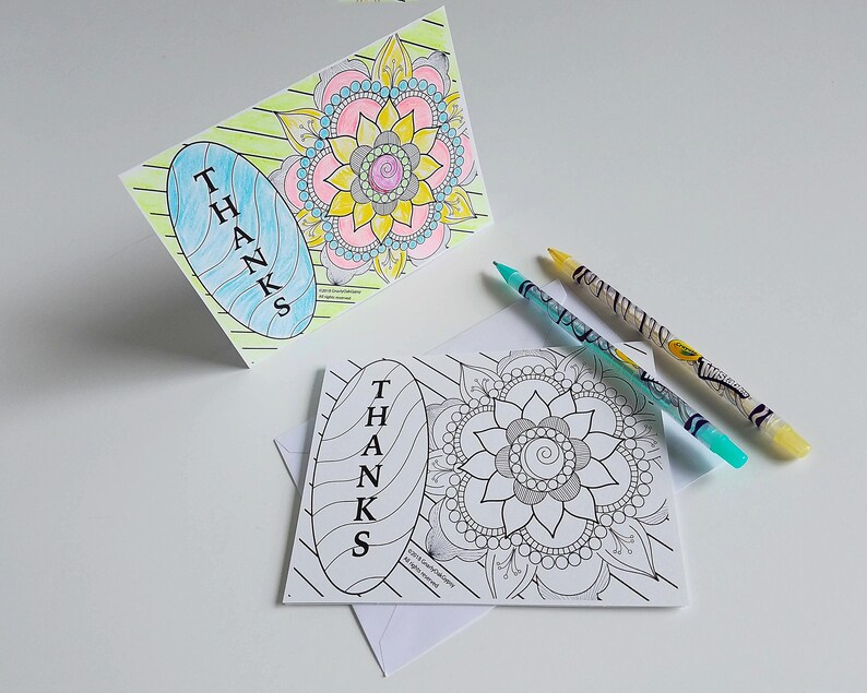 Color-your-own Thank You Card Set Blank Zen-doodle Mandala - Etsy
