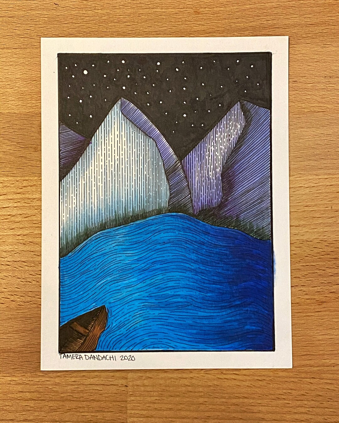 Mountains and Lake Ink Illustration Art Print - Etsy