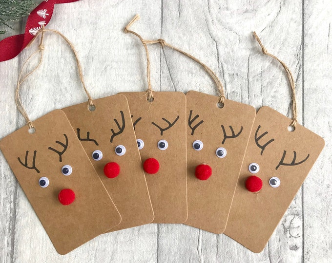 5 Handmade Christmas Gift Tags Reindeer Tag Present Tag Xmas Tag Gift ...