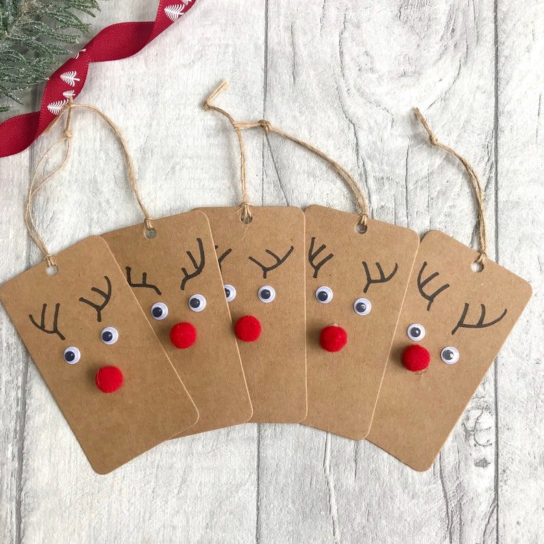 5 Handmade Christmas Gift Tags Reindeer Tag Present Tag Xmas Tag Gift ...