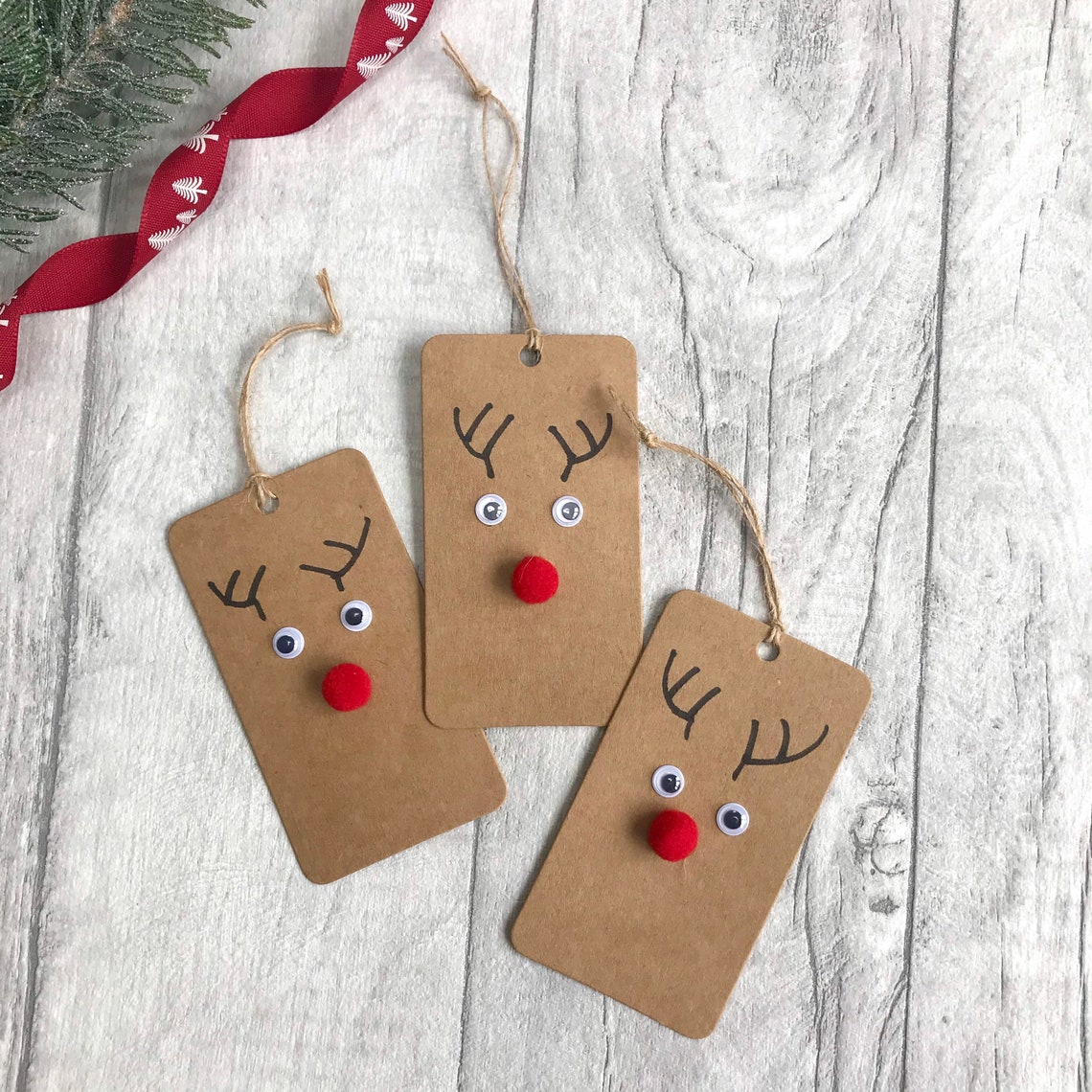 5 Handmade Christmas Gift Tags Reindeer Tag Present Tag Xmas - Etsy