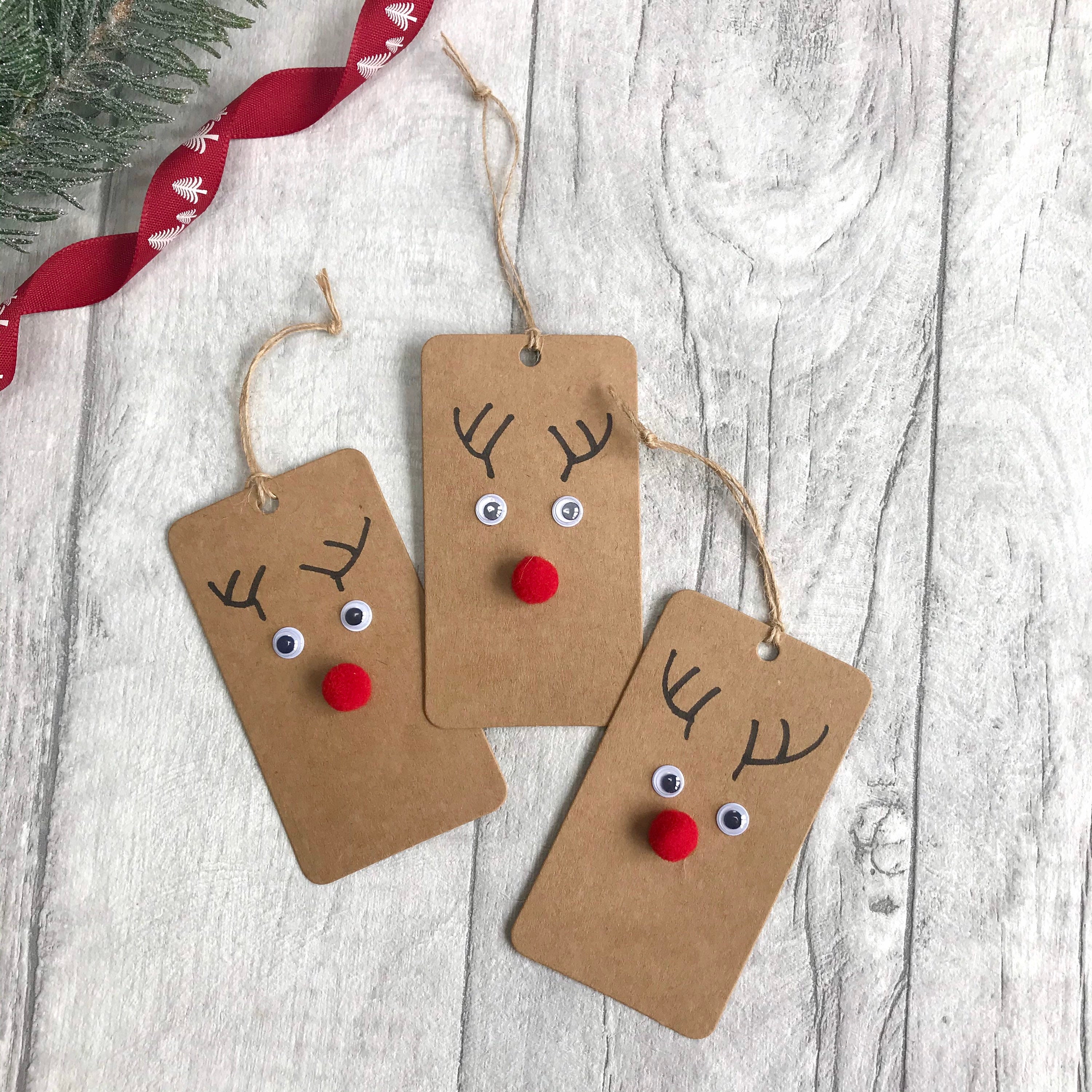 5 Handmade Christmas Gift Tags Reindeer Tag Present Tag Xmas Tag Gift ...