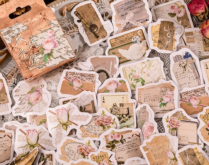 Vintage Ephemera Stickers Pack, 46 Pcs Floral Paper Label Sticker Set ...