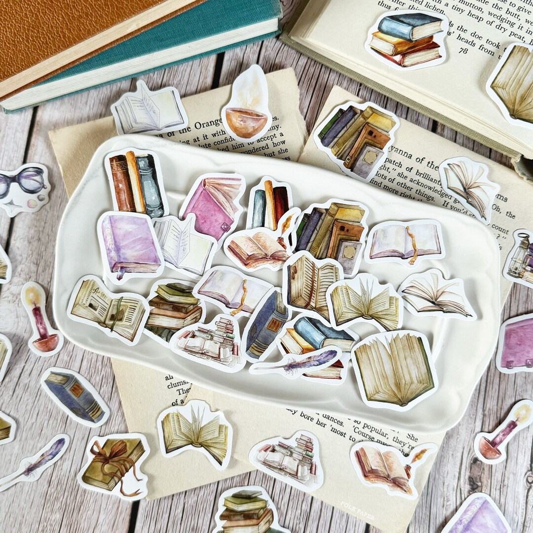 Vintage Book Stickers Pack, 46 Pcs Library Books Sticker Set, Reading ...