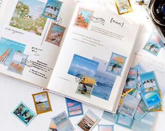 40 pcs Colourful Postage Stamps Stickers Junk Journal Yellow Aesthetic ...
