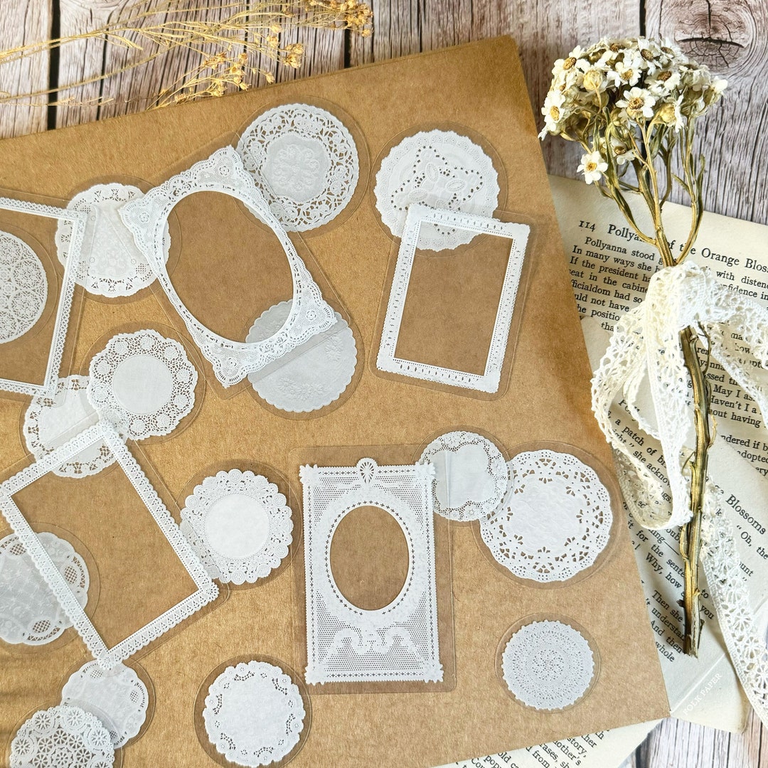 Vintage White Lace Stickers Pack, 40 Pcs Retro Frame Sticker Set, Junk ...
