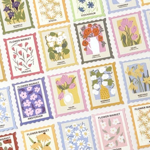 Flower Market Stamp Stickers Pack, 46 Pcs Floral Art Poster Stamps ...