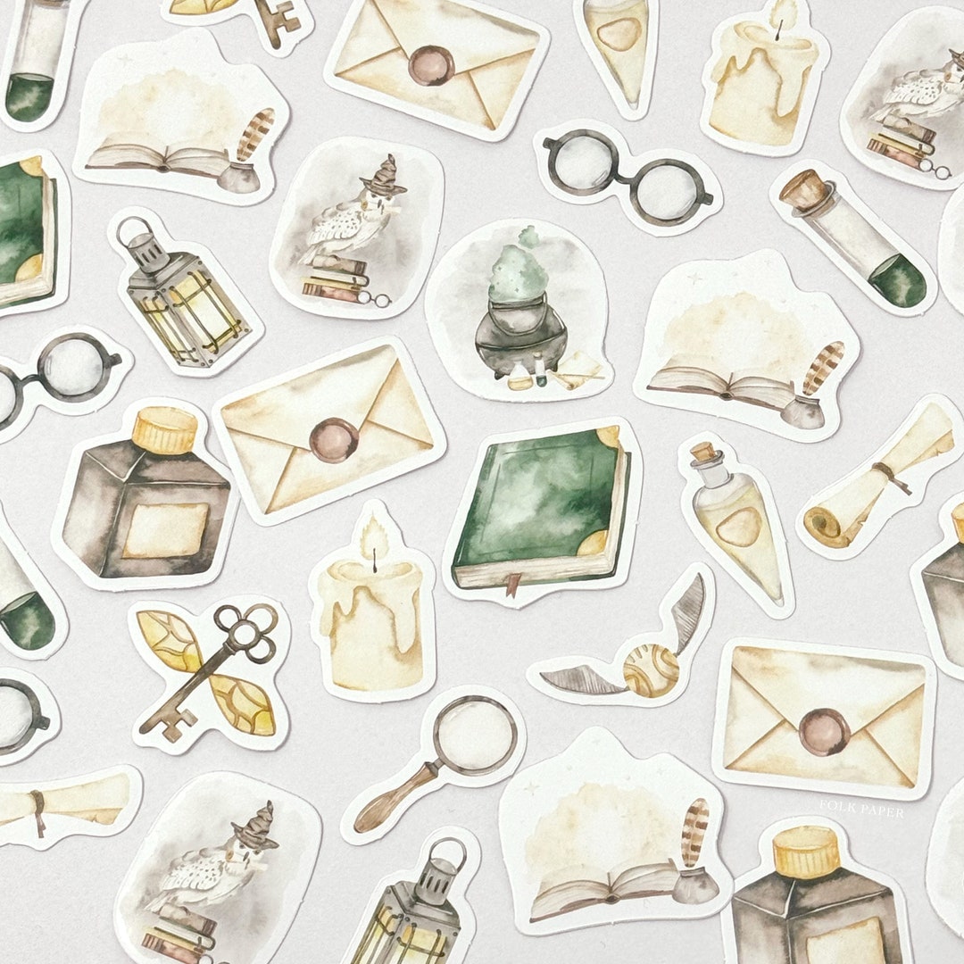 Vintage Magical Stickers Pack, 45 Pcs Wizard Study Sticker Set, Witch ...