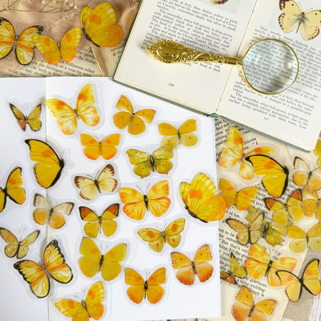 Yellow Butterfly Stickers Pack, 40 Pcs Vintage Butterflies Sticker Set ...