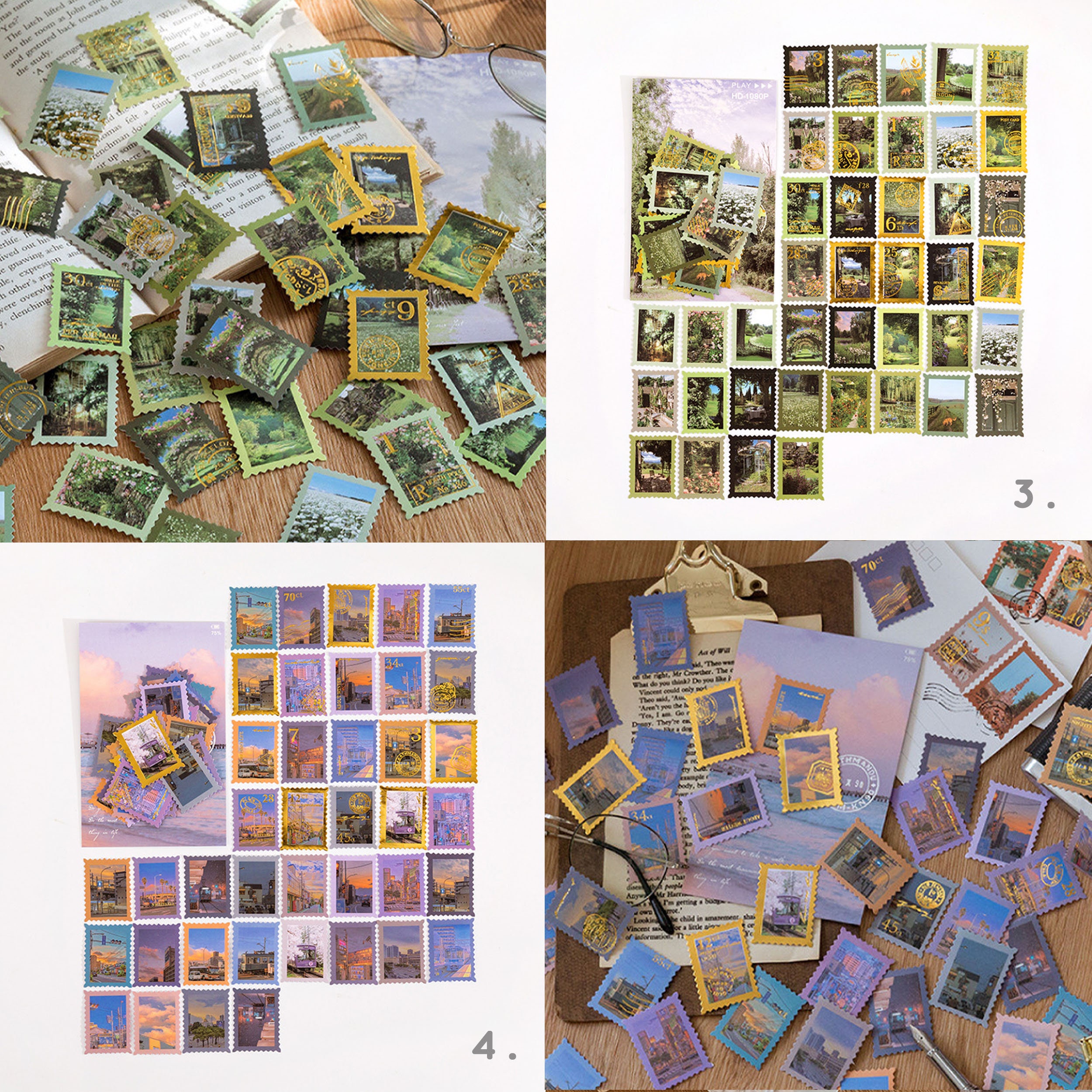 40 pcs Colourful Postage Stamps Stickers Junk Journal Yellow Aesthetic ...
