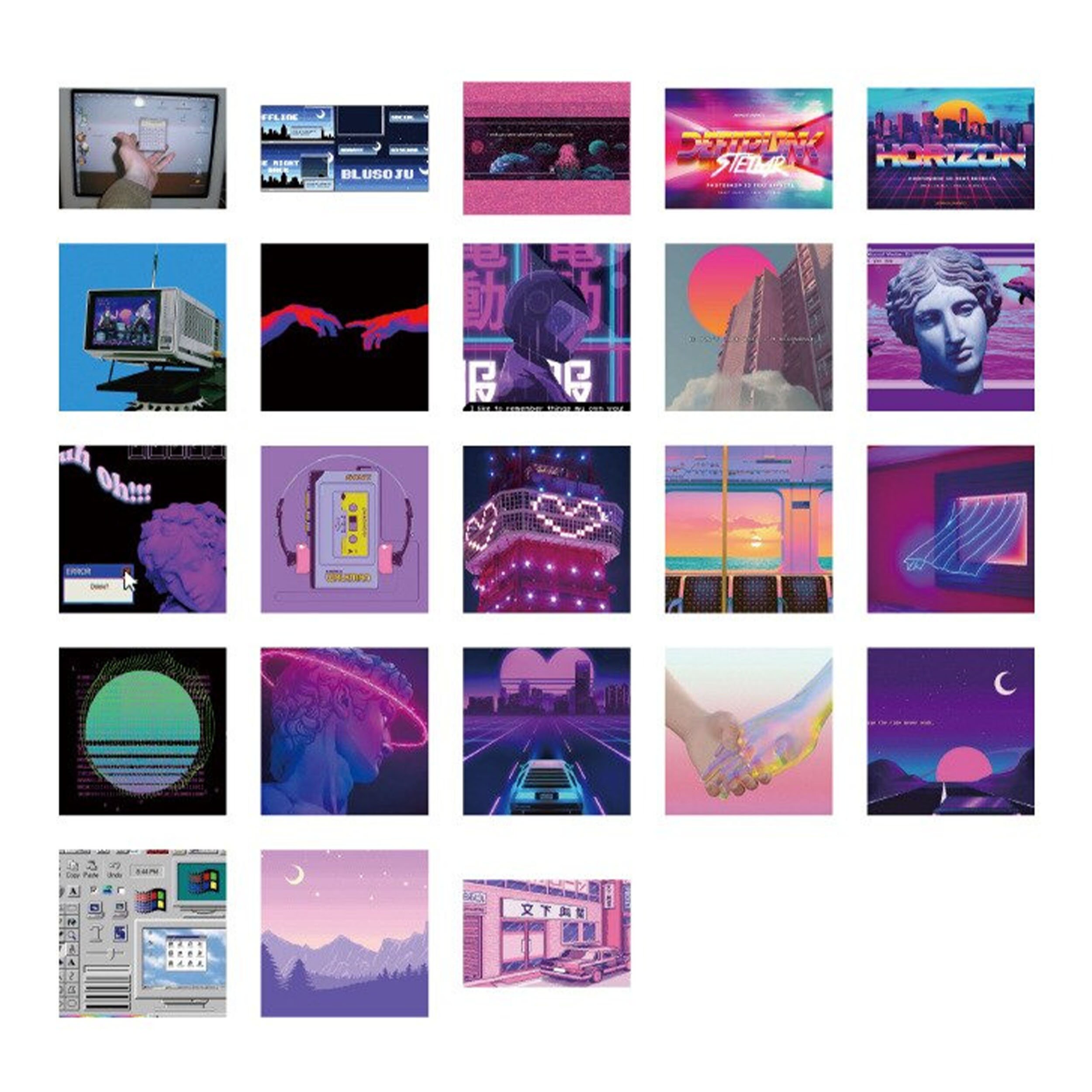 Embellishments Retro Glitch Art Planner Stickers Pack 45 pcs Vaporwave ...