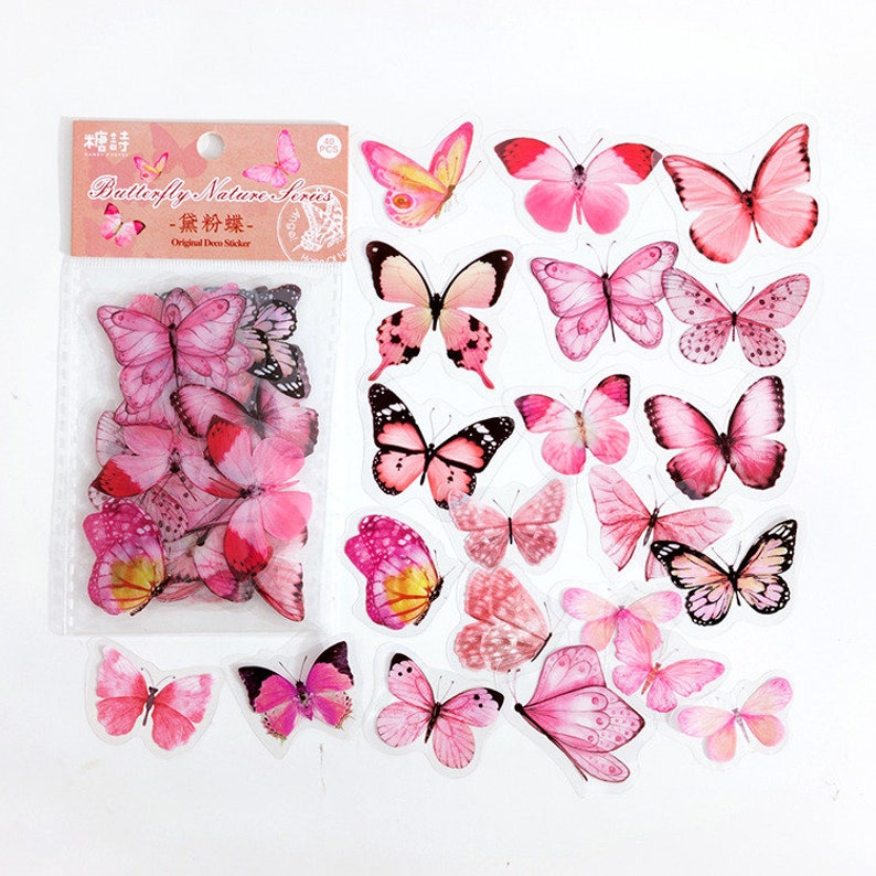 Pink Butterfly Stickers Pack 40 Pcs Vintage Butterflies - Etsy UK