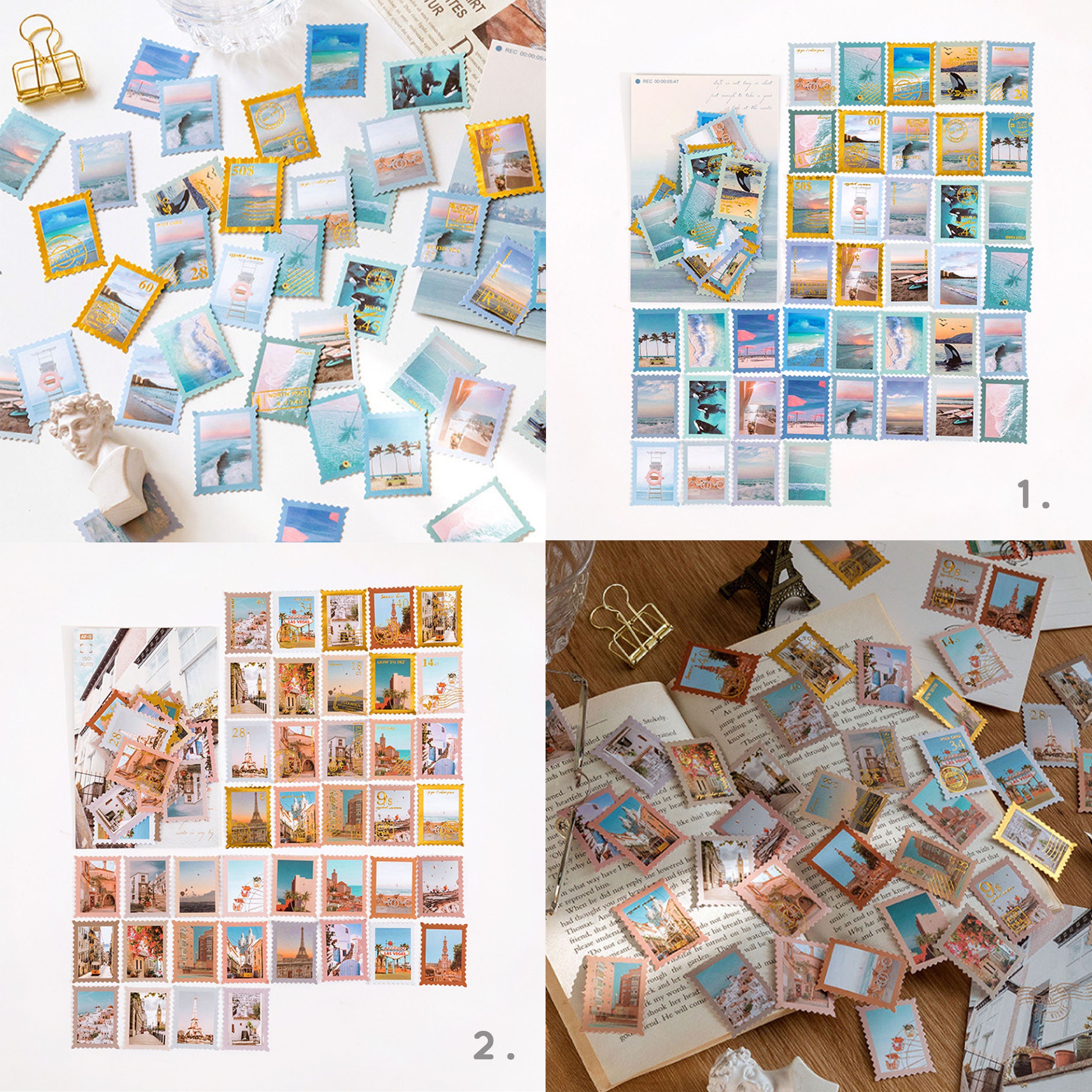 40 pcs Colourful Postage Stamps Stickers Junk Journal Yellow Aesthetic ...