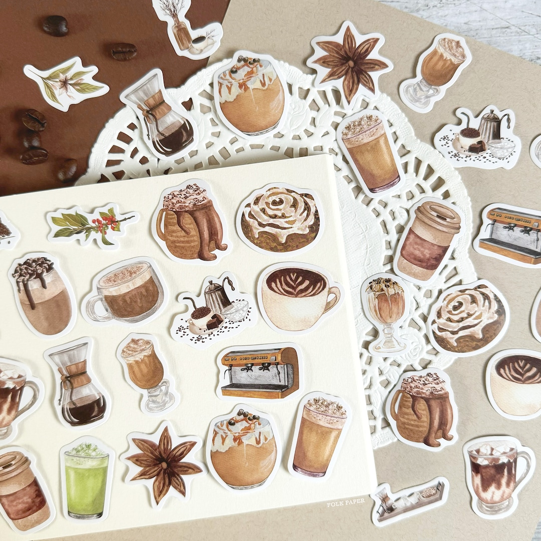 Coffee Shop Stickers Pack, 46 Pcs Cafe Barista Cappuccino Cup Sticker ...