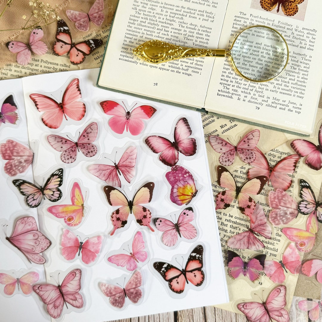 Pink Butterfly Stickers Pack, 40 Pcs Vintage Butterflies Sticker Set ...