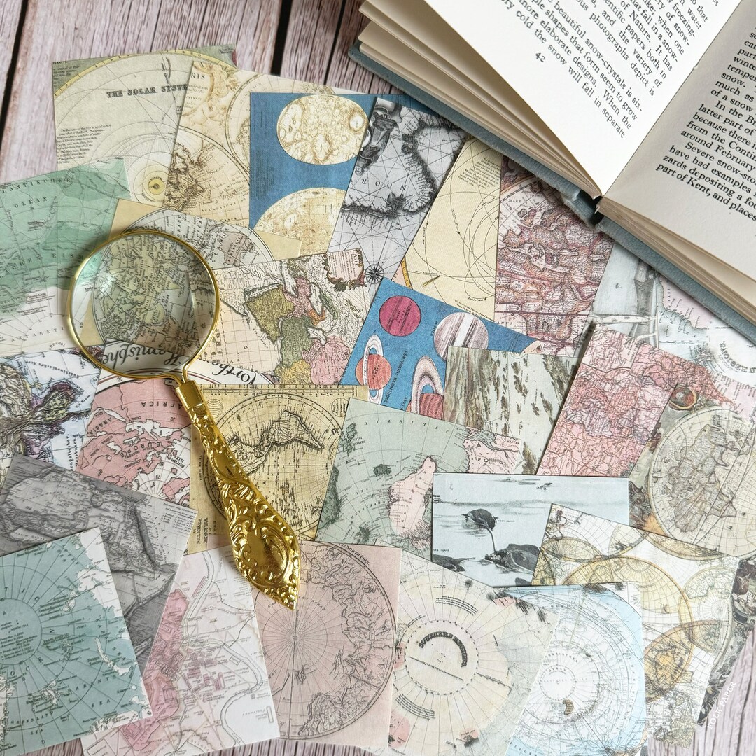 Vintage Maps Paper Ephemera Set, 60 Pcs Retro Map Collage Papers ...