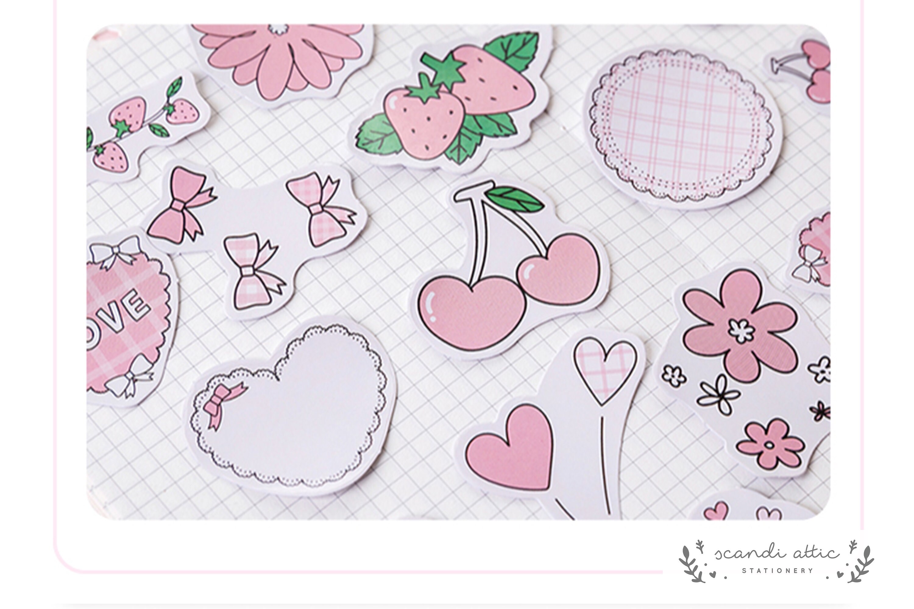 Pink Strawberry Stickers Pack 45 pcs Candy Poetry Love Heart | Etsy
