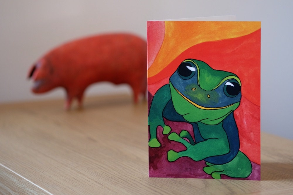 Frog Herbert Greetings Card From Original Gouache Painting Handpainted ...