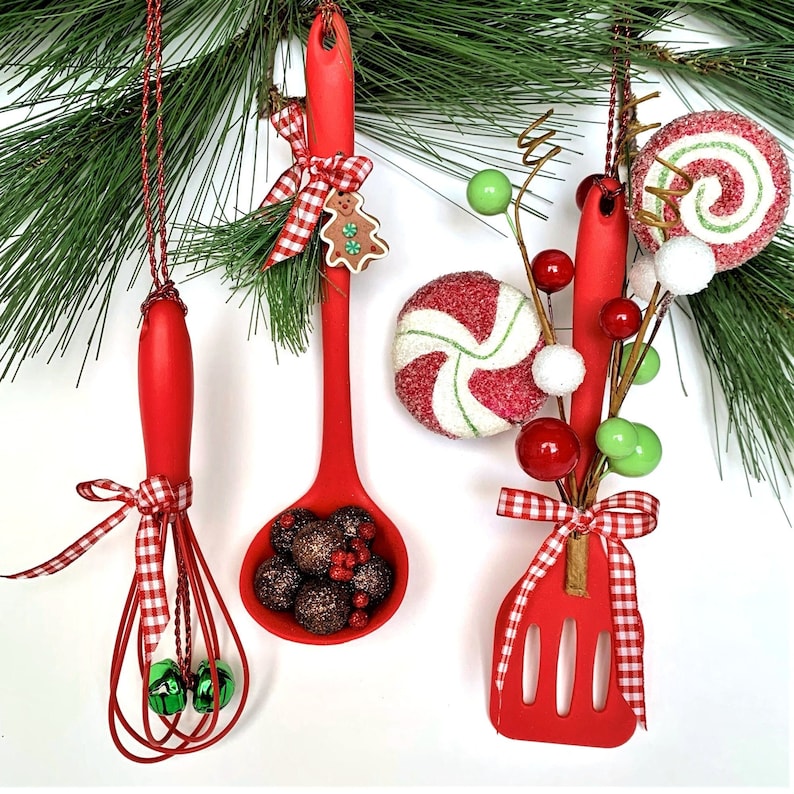 Kitchen Ornaments, Holiday Whisk, Xmas Ladle, Frosty Spatula ...
