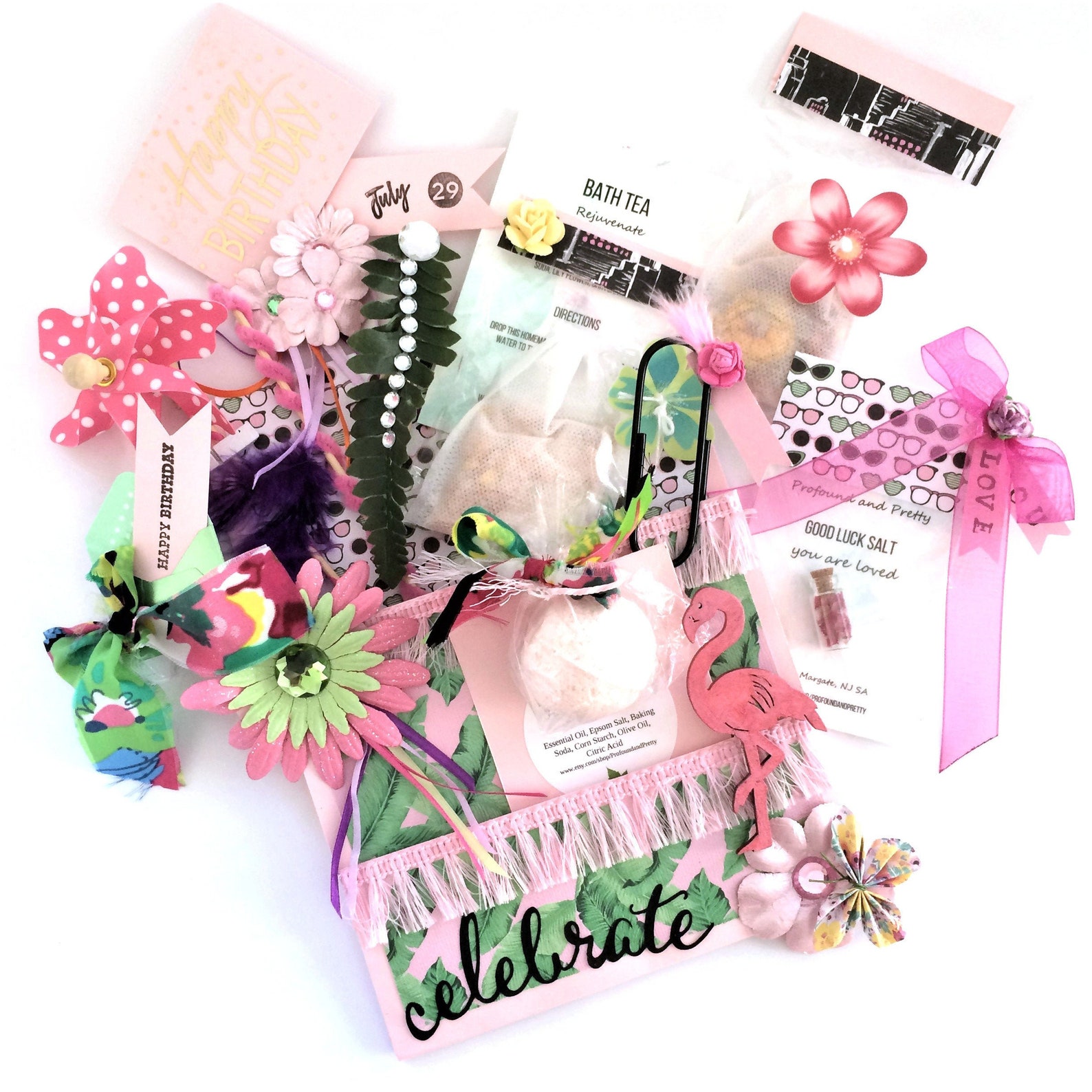 Birthday Gift Basket Tropical Gift Box Pink Flamingo Happy - Etsy
