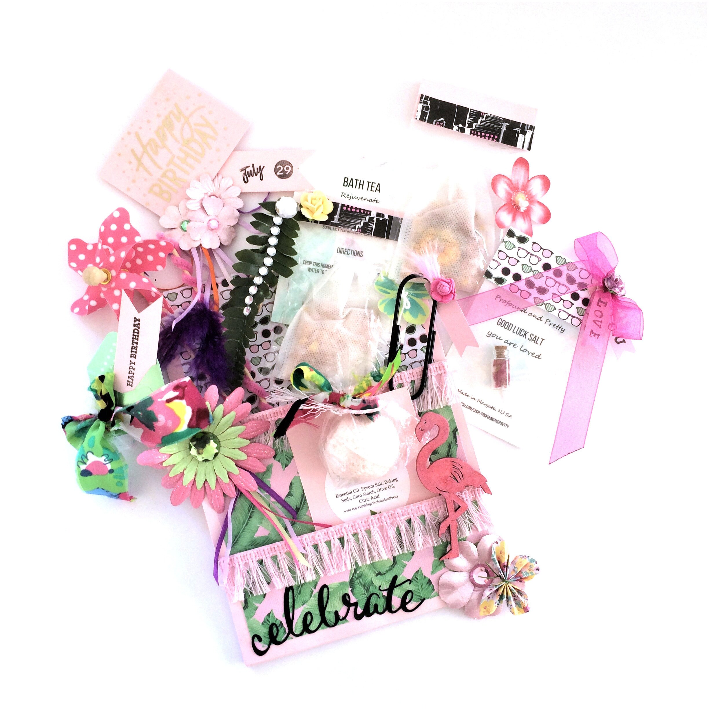 Birthday Gift Basket Tropical Gift Box Pink Flamingo Happy - Etsy